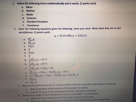 Solved Define The Following Terms Mathematically And In