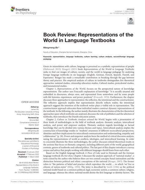 Pdf Book Review Representations Of The World In Language Textbooks