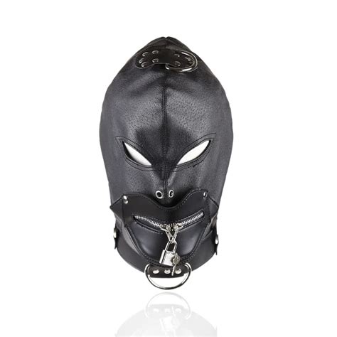 Sex Products Black Leather Sex Mask Exposed Eyes Bondage Mask Adult Sex Slave Fetish Mask Sex