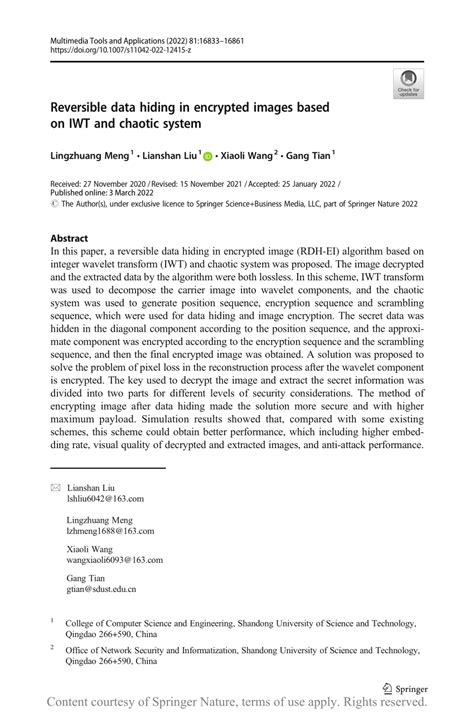 Reversible Data Hiding In Encrypted Images Based On Iwt And Chaotic System