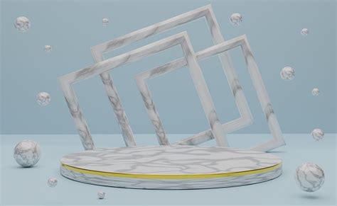 현대 무대 전시 및 미니멀리스트 모형 추상적인 쇼케이스 배경 개념 3d 삽화 또는 3d 렌더링을 위한 하늘색 파스텔 구성에 있는 기하학적 모양으로 빈 연단은 0명에 대한