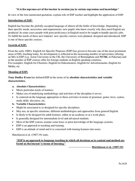 Esp Assignment Pdf Teachers Learning