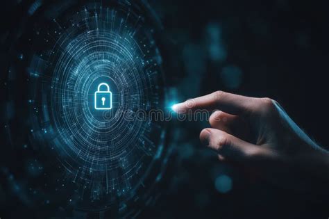 Cybersecurity Concept Human Hand Interacting With Digital Lock Icon On