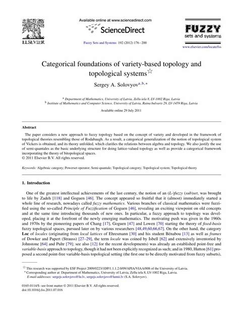 Pdf Categorical Foundations Of Variety Based Topology And Topological