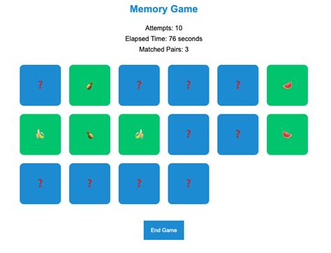 github terabajt memory game the game allows players to reveal pairs
