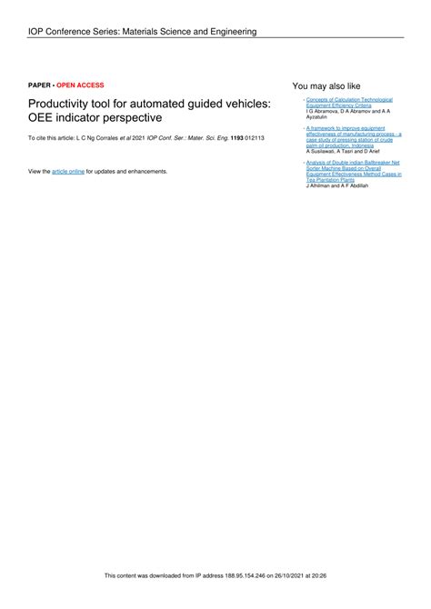 pdf productivity tool for automated guided vehicles oee indicator perspective