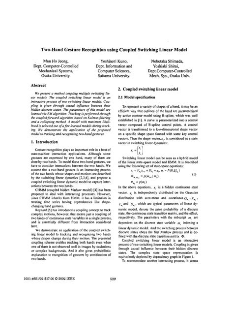 Twohand Gesture Recognition Using Coupled Switching Linear Model Pdf Algorithms