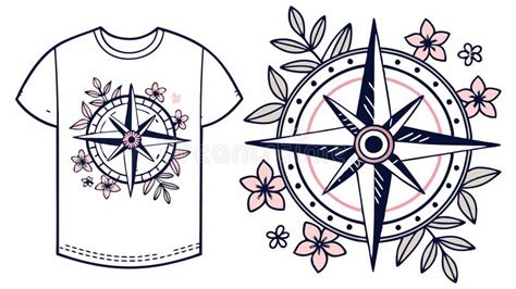 Compass Rose With Floral Elements Nautical And Decorative Design