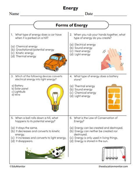Forms Of Energy Science Worksheet Edumonitor Science Math Language Arts