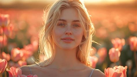 Premium Photo Woman In The Fields Among The Tulip Fields