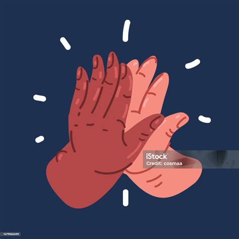 훌륭한 작업을 위해 하이파이브를 하는 두 손의 만화 벡터 그림 우정과 하이파이브 위대한 업적의 상징 사람들 팀은 손을 때리고 있습니다 개념에 대한 스톡 벡터 아트 및 기타