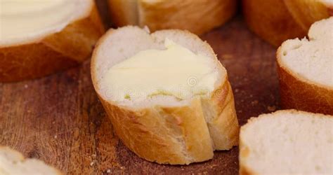 Spread Butter On A Soft Baguette Close Up Stock Footage Video Of