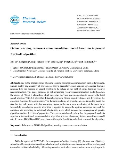 Pdf Online Learning Resources Recommendation Model Based On Improved