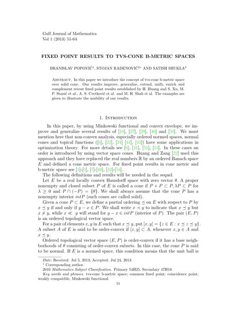 Pdf Fixed Point Results To Tvs Cone B Metric Spaces