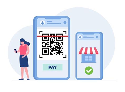 Qr 코드 스캐닝 벡터 일러스트레이션 개념 사람들은 스마트폰을 사용하고 결제를 위해 Qr 코드를 스캔하며 랜딩 페이지 템플릿