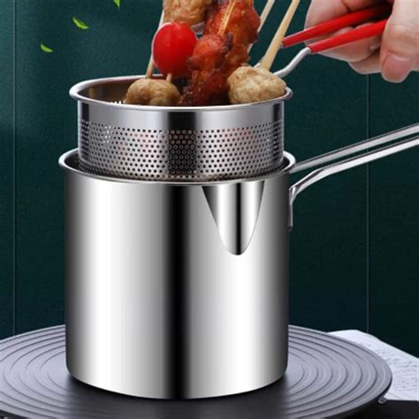 Deep Frying Pot Strainer With Basket And Tong Mini Long Handle Deep O