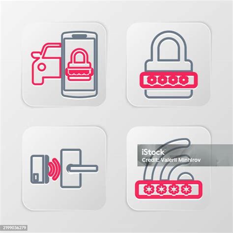 설정 라인 Wifi 잠금 무선 디지털 도어 비밀번호 보호 및 스마트 자동차 보안 시스템 아이콘 벡터 0명에 대한 스톡 벡터 아트 및 기타 이미지 Istock