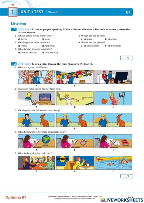 Optimise B1 - Unit 1 exam online exercise for | Live Worksheets