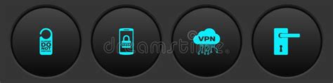 Set Please Do Not Disturb Mobile And Password Cloud Vpn Interface And Door Handle Icon Vector
