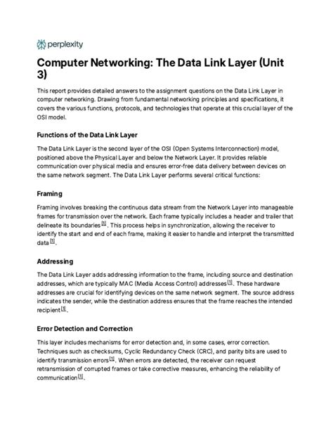 Computer Networking The Data Link Layer Unit 3 Pdf Error Detection And Correction