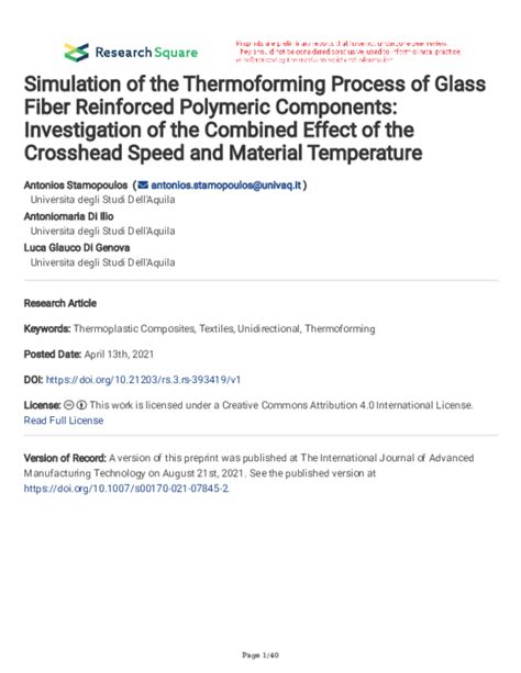Pdf Simulation Of The Thermoforming Process Of Glass Fiber Reinforced Polymeric Components