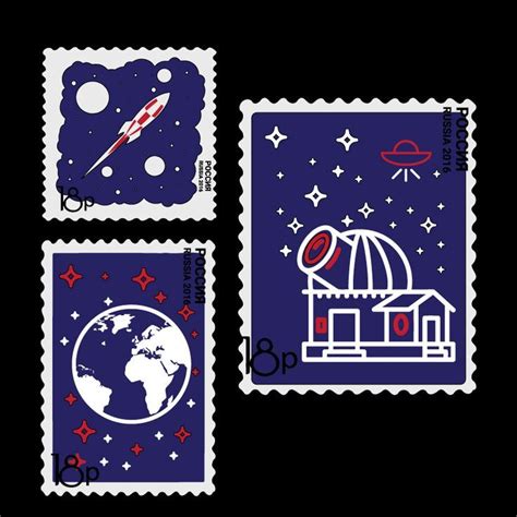 Дизайн серии почтовых марок тема Космос On Behance Selos Artesanatos Divertidos Adesivos