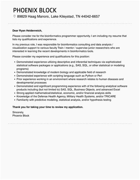 Bioinformatics Programmer Cover Letter Velvet Jobs