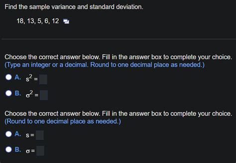 Solved Find The Sample Variance And Standard Deviation Chegg