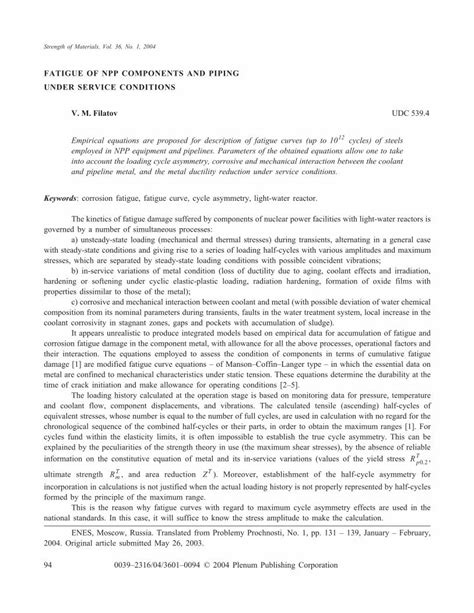Pdf Fatigue Of Npp Components And Piping Under Service Conditions Dokumentips
