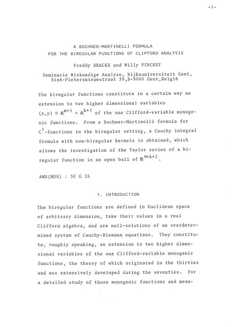 Pdf A Bochnermartinelli Formula For The Biregular Functions Of Clifford Analysis