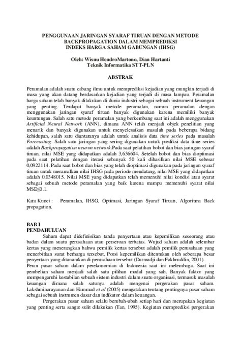 Pdf Penggunaan Jaringan Syaraf Tiruan Dengan Metode Backpropagation Dalam Memprediksi Indeks