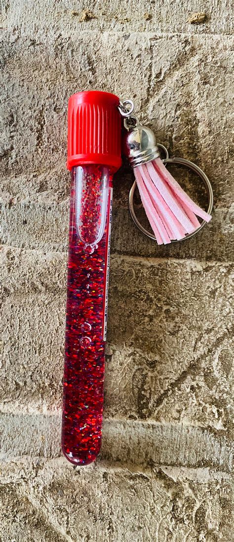 Red Phlebotomy Glitter Floating Keychain Blood Tube Blood Vial Test