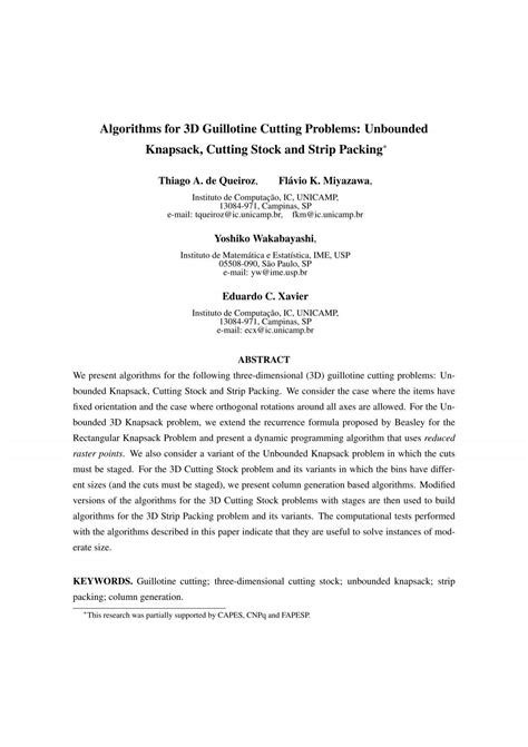 Algorithms For 3d Guillotine Cutting Problems Unbounded Algorithms For 3d Guillotine Cutting Problems Unbounded