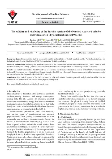 Pdf The Reliability And Validity Of The Turkish Version Of The Physical Activity Scale For