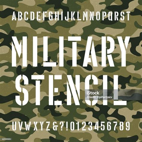 Military Stencil Alphabet Font Camo Seamless Background Stock