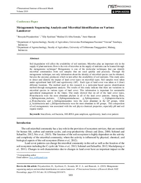 Pdf Metagenomic Sequencing Analysis And Microbial Identification On Various Landcover
