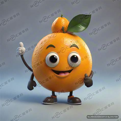 Ai创作图可爱橙子卡通形象 头部 绘画 微笑 活泼 竖大拇指 昵图网