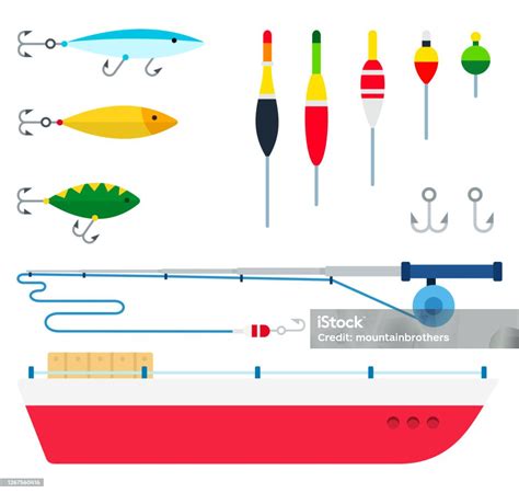 플랫 디자인의 다양한 흔들림 수레 회전 및 보트 벡터의 그림 기둥에 대한 스톡 벡터 아트 및 기타 이미지 기둥 낚시 낚시