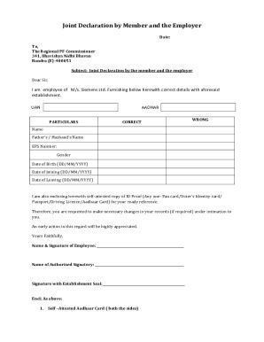Fillable Online Joint Declaration Form EPF ClearTax Fax Email Print PdfFiller