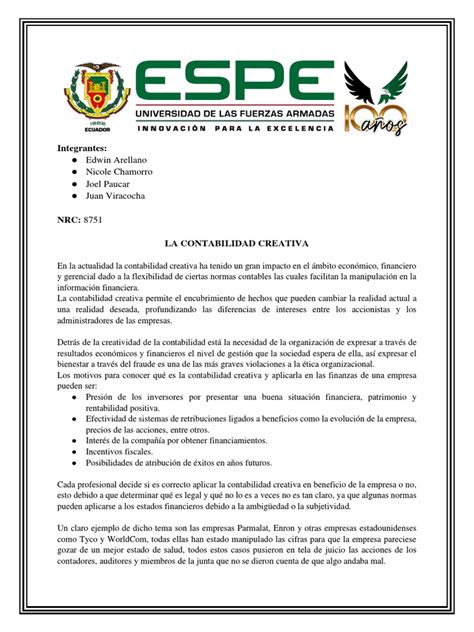 Grupo 1 Contabilidad Creativa Pdf Contabilidad Estado Financiero