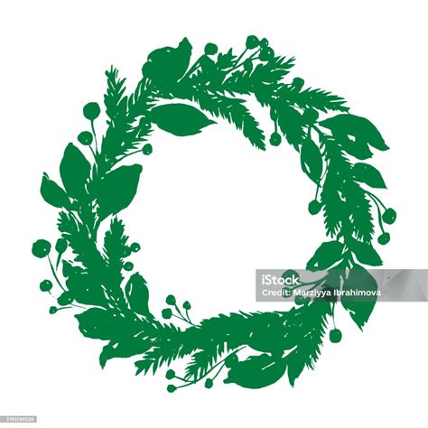 새해와 크리스마스 화 환 벡터 일러스트 레이 션은 고립 된 흰색 배경에 녹색 색상입니다 0명에 대한 스톡 벡터 아트 및 기타 이미지 0명 12월 12월 31일