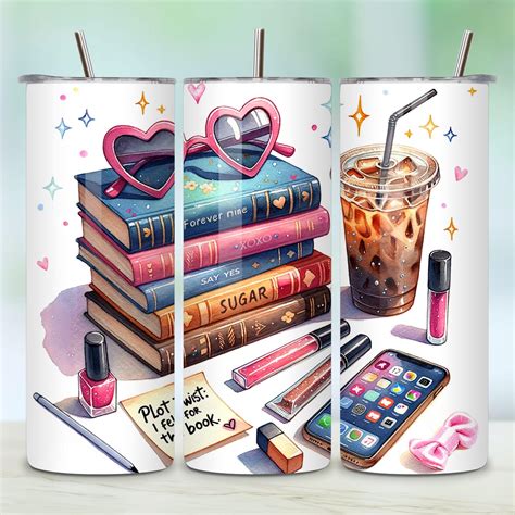 Book Lover Tumbler Png Cute Stack Of Books Design Coffee Tumbler Wrap