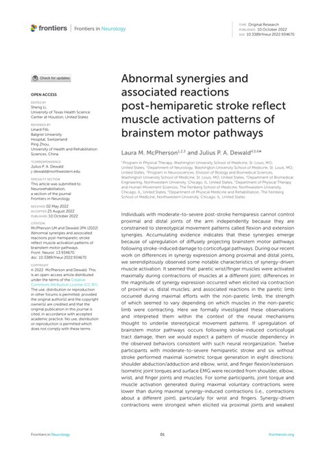 Pdf Abnormal Synergies And Associated Reactions Post Hemiparetic Stroke Reflect Muscle