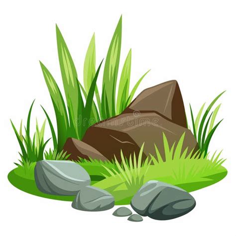 Cartoon Illustration Of Rocks And Grass On A White Background Stock