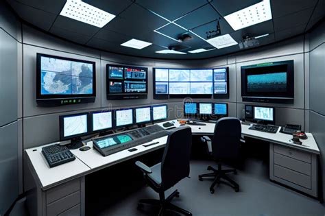 Surveillance Room With Multiple Displays Showing Different Views Of The Same Area Stock
