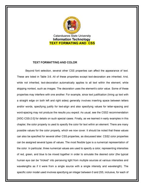 Information Technology Cc103 Text Formating And Css Catanduanes State University Information