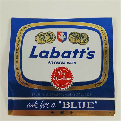 Labatts Pilsner Beer Bottel Label Labatt Breweries New Westminster Victoria Bc Labatts Beer