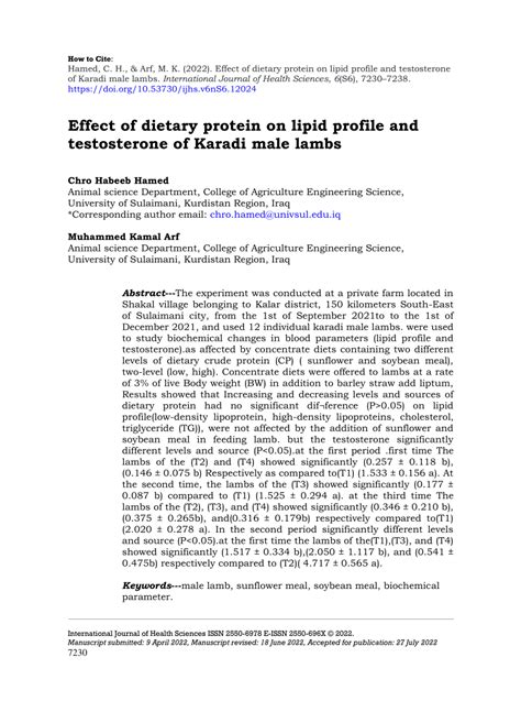 Pdf Effect Of Dietary Protein On Lipid Profile And Testosterone Of Karadi Male Lambs