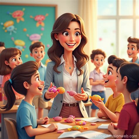 Female Teacher With Students In A Classroom Prompts Stable Diffusion