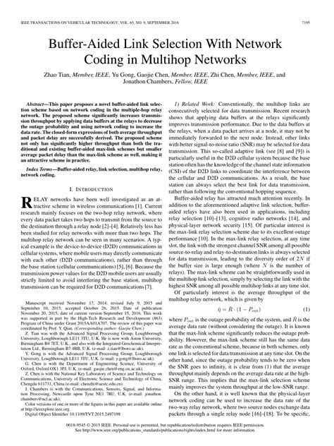 Pdf Buffer Aided Link Selection With Network Coding In Multihop Networks